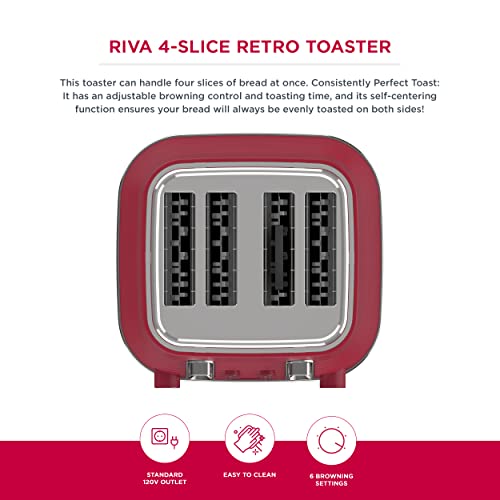 Homeart Riva Electric Kettle With Removable Limescale Filter and 4-Slice Retro Toaster Stainless Steel With Removable Crumb Tray Combo, Red