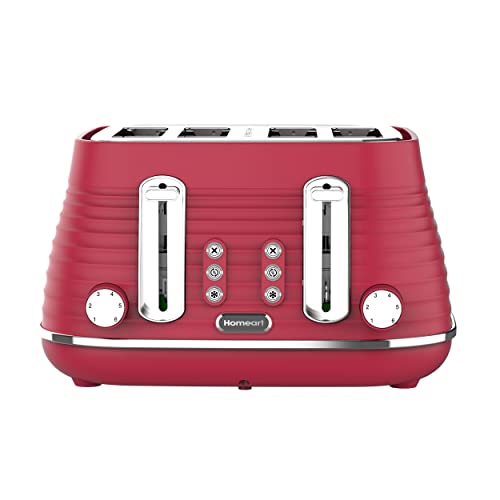 Homeart Riva Electric Kettle With Removable Limescale Filter and 4-Slice Retro Toaster Stainless Steel With Removable Crumb Tray Combo, Red