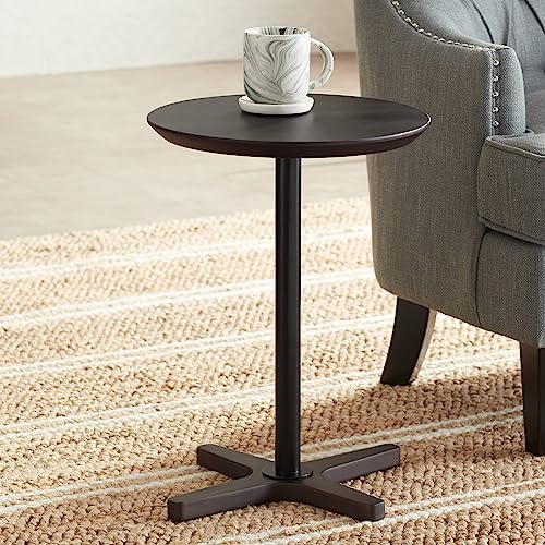 Benchmaster Bailey Modern Minimalist Slate Round Standing Pedestal Table 15" Wide Black for Spaces Living Room Bedroom Bedside Entryway House Home Office