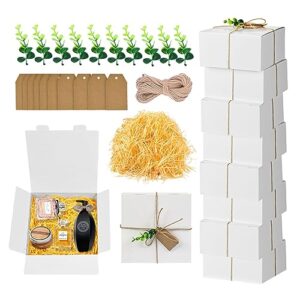 32pcs gift boxes set 10 bridesmaid proposal boxes with ribbon,10 kraft gift tags and plastic eucalyptus leaves stems 1 cut paper shred 1 twine rope,white gift boxes for wedding,christmas,birthday,present