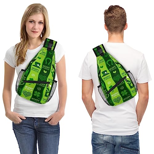 Happy St Patrick Day Clovers Sling Backpack St. Patrick's Day Crossbody Bag Hiking Backpack Casual Daypack