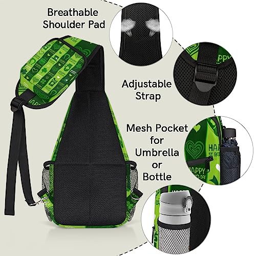 Happy St Patrick Day Clovers Sling Backpack St. Patrick's Day Crossbody Bag Hiking Backpack Casual Daypack