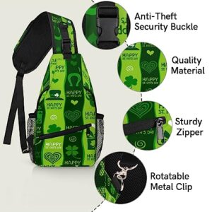 Happy St Patrick Day Clovers Sling Backpack St. Patrick's Day Crossbody Bag Hiking Backpack Casual Daypack