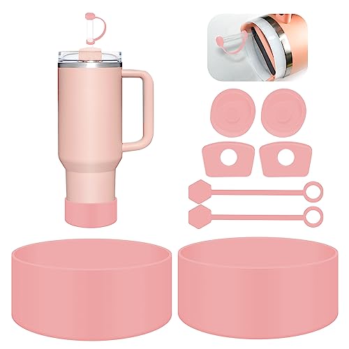 Silicone Spill Proof Stopper Set and Protective Boot for Stanley H2.0 40oz 30oz Tumbler,2 Tumbler Silicone Boot, 2 Straw Cover Cap, 4 Leak Sproof Stopper,Stanley Cup Accessories (pink)