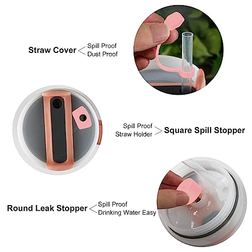 Silicone Spill Proof Stopper Set and Protective Boot for Stanley H2.0 40oz 30oz Tumbler,2 Tumbler Silicone Boot, 2 Straw Cover Cap, 4 Leak Sproof Stopper,Stanley Cup Accessories (pink)