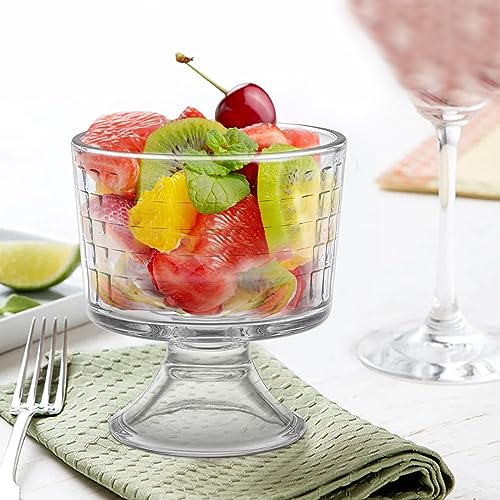 BSTKEY Set of 6 Glass Dessert Bowls/Cups, 10 Oz Cute Footed Dessert Bowls for Ice Cream Trifle Fruit Pudding Snack Salad Milkshakes Sundae Cocktail Drinks Party