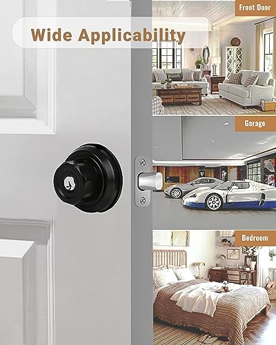 EASILOK Deadbolt Lock, E4 Twist-to-Lock Front Door Lock Keyless Heavy Duty Single Cylinder Deadbolt High Security with Unpickable Night Latch &Anti-Mislock Button, Zinc Alloy, Black