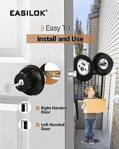 EASILOK Deadbolt Lock, E4 Twist-to-Lock Front Door Lock Keyless Heavy Duty Single Cylinder Deadbolt High Security with Unpickable Night Latch &Anti-Mislock Button, Zinc Alloy, Black