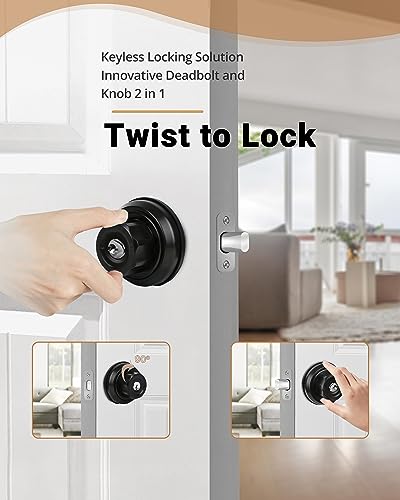 EASILOK Deadbolt Lock, E4 Twist-to-Lock Front Door Lock Keyless Heavy Duty Single Cylinder Deadbolt High Security with Unpickable Night Latch &Anti-Mislock Button, Zinc Alloy, Black