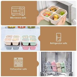 Luriseminger 4 Pack Bento Lunch Box，4 Compartment Snack Containers，Divided Bento Snack Box，Meal Prep Containers Kids/Toddle/Adults,Food Storage Containers for School, Work and Travel