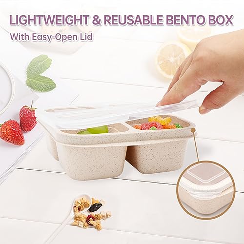 Luriseminger 4 Pack Bento Lunch Box，4 Compartment Snack Containers，Divided Bento Snack Box，Meal Prep Containers Kids/Toddle/Adults,Food Storage Containers for School, Work and Travel