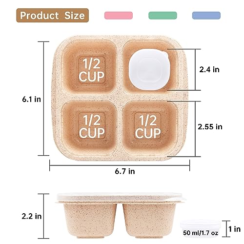 Luriseminger 4 Pack Bento Lunch Box，4 Compartment Snack Containers，Divided Bento Snack Box，Meal Prep Containers Kids/Toddle/Adults,Food Storage Containers for School, Work and Travel