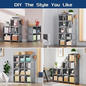 Mavivegue Book Shelf, 12 Cube Storage Organizer, DIY Bookcase, Metal Cube Bookshelf,Tall Book case for Bedroom, Living Room,Office,Closet Storage Organizer, Grey Cubicle Storage Rack