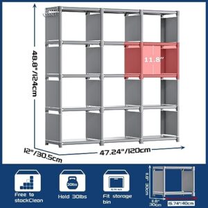 Mavivegue Book Shelf, 12 Cube Storage Organizer, DIY Bookcase, Metal Cube Bookshelf,Tall Book case for Bedroom, Living Room,Office,Closet Storage Organizer, Grey Cubicle Storage Rack