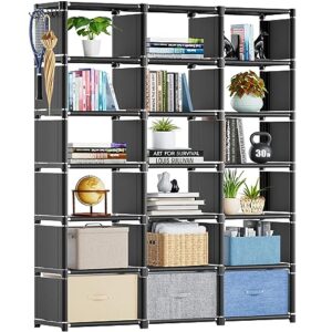 mavivegue book shelf, 18 cube storage organizer, diy bookcase, metal cube bookshelf,tall book case for bedroom, living room,office,closet storage organizer, black cubicle storage rack