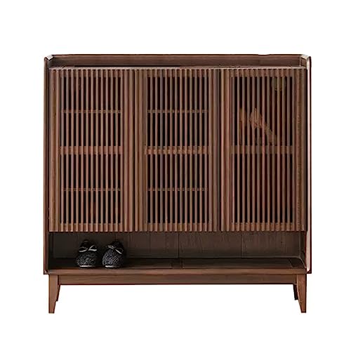 Freestanding Shoe Rack Locker Solid Wood Shoe Cabinet Modern Light Luxury Nordic Black Walnut Home Porch Cabinet Partition Cabinet Shoe Rack for Entryway Multifunctional Locker