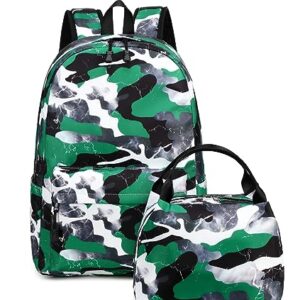 Lmwzh Backpack For Boys Girls Elementary Waterproof teen School Bags Kids Bookbag Lightweight Camo Green 2PC