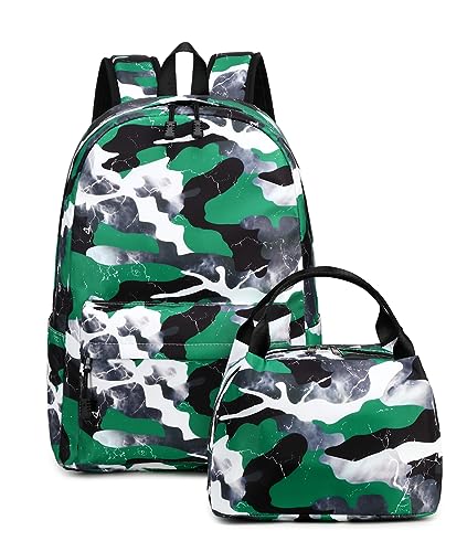 Lmwzh Backpack For Boys Girls Elementary Waterproof teen School Bags Kids Bookbag Lightweight Camo Green 2PC