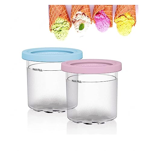 EVANEM 2/4/6PCS Creami Containers, for Ninja Creami Deluxe Containers,16 OZ Ice Cream Pints with Lids Safe and Leak Proof Compatible NC301 NC300 NC299AMZ Series Ice Cream Maker,Pink+Blue-4PCS