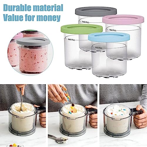 EVANEM 2/4/6PCS Creami Containers, for Ninja Creami Deluxe Containers,16 OZ Ice Cream Pints with Lids Safe and Leak Proof Compatible NC301 NC300 NC299AMZ Series Ice Cream Maker,Pink+Blue-4PCS