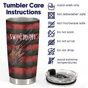 34HD Halloween Gifts for Horror Fans, Freddy Tumbler Stainless Steel with Lid 20 oz, Horror Character Coffee Mug, Freddy's Coming Cup, Birthday Gifts for Movie Lovers