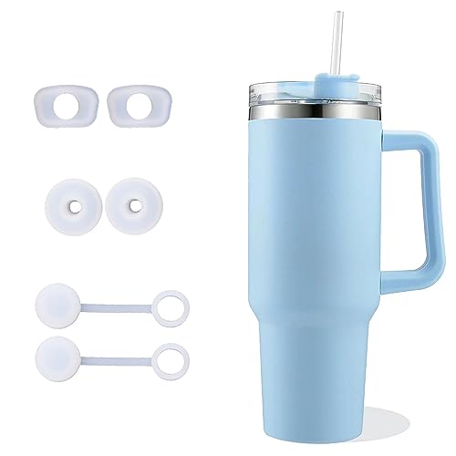 VSSOLO Quencher 40 oz Stainless Steel Tumbler with Handle,Iced Tea or Coffee, Durable Powder Coated Water Bottle, 2 sets of dust plugs for straws and cup caps (Sky Blue)