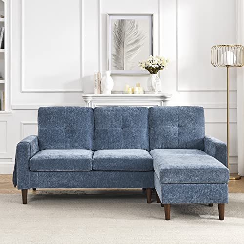 Lepfun 80” Convertible Sectional Sofa Couch, Practical 3 Seats L-Shape Sofa with Removable Cushions and Pocket, Rubber Wood Legs, Suitable for Apartment,Living Room and Office,Navy Chenille