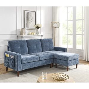 Lepfun 80” Convertible Sectional Sofa Couch, Practical 3 Seats L-Shape Sofa with Removable Cushions and Pocket, Rubber Wood Legs, Suitable for Apartment,Living Room and Office,Navy Chenille