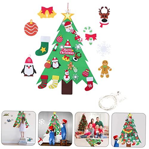 Toyvian Felt Christmas Tree Blush Set Lip Gloss Set Bling Decor Felt Xmas Tree Toddler Ornament Childrens Nativity Set for Kids Christmas Wall Hanging Xmas Decorations 3D DIY Felt Ornament