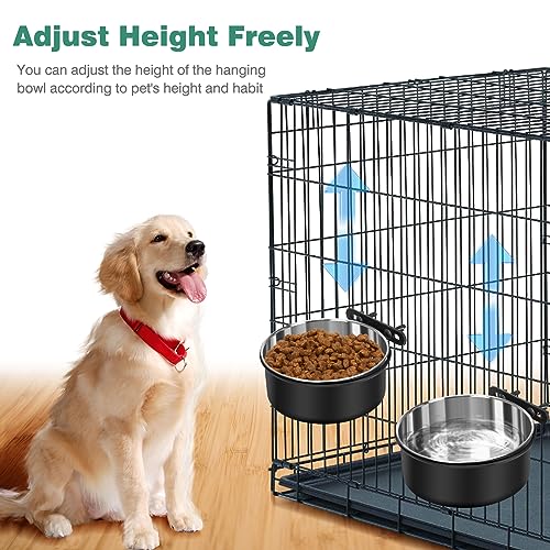 Dog Crate Water Bowl, 2 Pack No Spill Hanging Kennel Pet Cage Bowl Accessories, Mountable Big Stainless Steel Dog Food Water Dispenser Dish Feeder Coop Cup for Cat Puppy Bunny Bird Guinea Pig Ferret