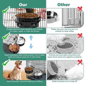 Dog Crate Water Bowl, 2 Pack No Spill Hanging Kennel Pet Cage Bowl Accessories, Mountable Big Stainless Steel Dog Food Water Dispenser Dish Feeder Coop Cup for Cat Puppy Bunny Bird Guinea Pig Ferret