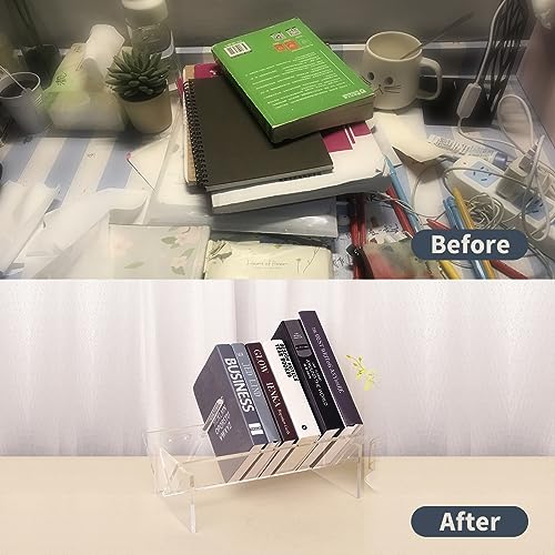 MoyRetty Clear Acrylic Desktop Bookshelf - Modern Book Storage Organizer with Tilted Shelves for Office and Home, Display Rack for CDs/Magazines/Books Style V