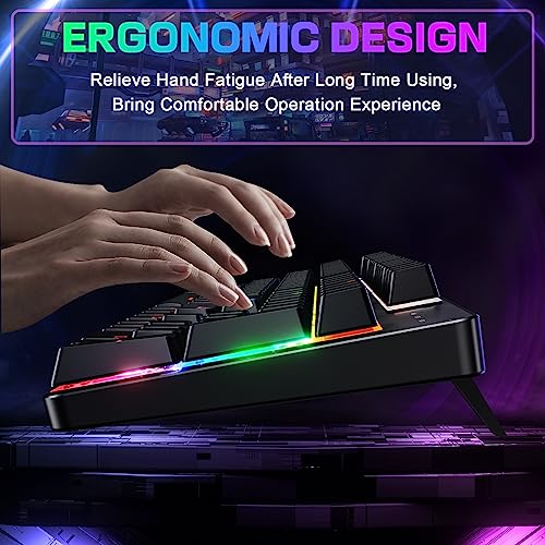 FAMOMI Mechanical Gaming Keyboard, 104 Keys LED Backlit Mechanical Feel Anti-ghosting Wired Full Size Keyboard with Blue Switch for Windows Laptop PC Mac (Black)