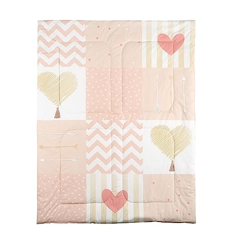 Bedward 100% Cotton (Excluding Quilt Filling) 3 Piece Baby, Toddler Crib Bedding Set ; Includes Fitted Sheet, Bed Skirt and Comforter Quilt for Nursery (Hearts)