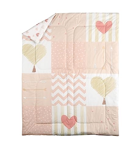 Bedward 100% Cotton (Excluding Quilt Filling) 3 Piece Baby, Toddler Crib Bedding Set ; Includes Fitted Sheet, Bed Skirt and Comforter Quilt for Nursery (Hearts)