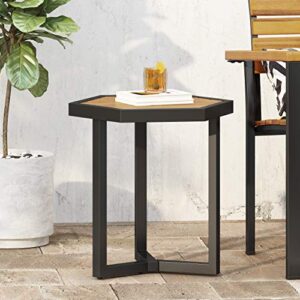 Christopher Knight Home Carlisle Outdoor Acacia Wood Coffee Table, Sandblast/Rustic Metal & END Table, Black Metal + Teak