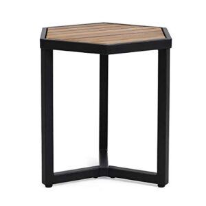 Christopher Knight Home Carlisle Outdoor Acacia Wood Coffee Table, Sandblast/Rustic Metal & END Table, Black Metal + Teak