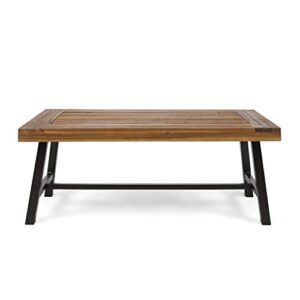 Christopher Knight Home Carlisle Outdoor Acacia Wood Coffee Table, Sandblast/Rustic Metal & END Table, Black Metal + Teak