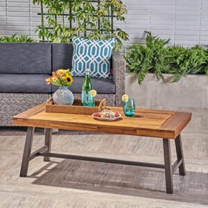 Christopher Knight Home Carlisle Outdoor Acacia Wood Coffee Table, Sandblast/Rustic Metal & END Table, Black Metal + Teak