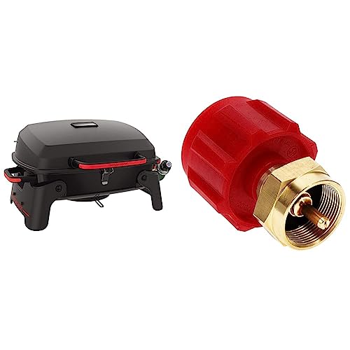 Megamaster 820-0065C 1 Burner Portable Gas Grill, Red + Black & GasOne Propane Refill Adapter - Fill 1lb Propane Tank from 20lb Propane Tank - Red