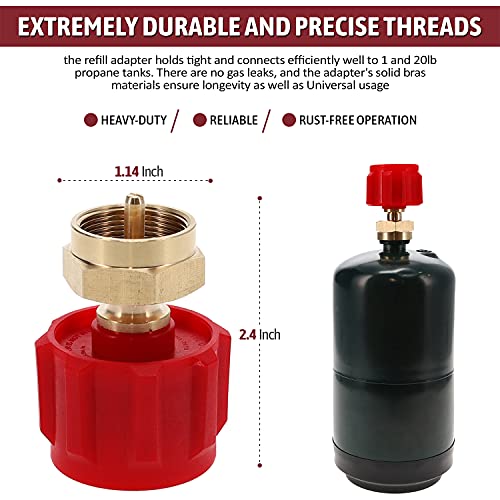 Megamaster 820-0065C 1 Burner Portable Gas Grill, Red + Black & GasOne Propane Refill Adapter - Fill 1lb Propane Tank from 20lb Propane Tank - Red