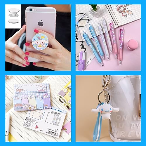 Cute Cinnamoroll School Supplies Set Kawaii Office Supplies Gift Set Including Gel Ink Roller Pens Stickers Pencil Case ID Badge Stickers Button Pins Key Chain Phone Chain Phone Ring Holder