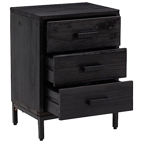 vidaXL Set of 2 Bedside Cabinets in Black - Solid Wood Pine, Metal Hardware, Retro Style, 15.7"x11.8"x21.7" - Ideal Bedroom Furniture