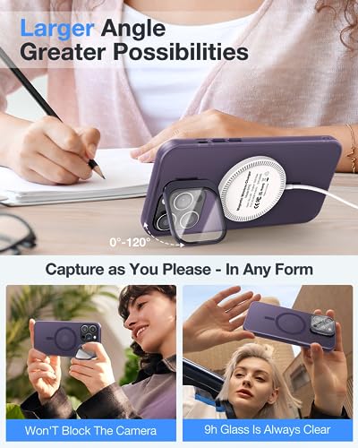 Facbiny for iPhone 14 Pro Max Case with Stand, Compatible with MagSafe, Full Camera Cover Protection with 9H HD Tempered Glass, Military-Grade Protection, Magnetic Kickstand Phone Case, Purple