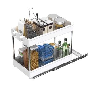 SZIPJAMP Metal Under Sink Organiser 2-Tier Sliding Rail Cabinet Organizer Sturdy Under Sink Organizers and Stable Storage for Kitchen Bathroom