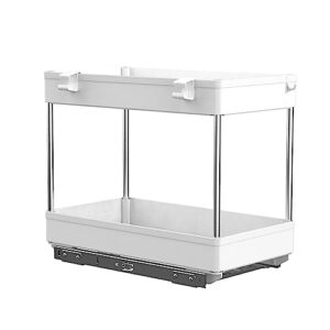 SZIPJAMP White Under Sink Organiser and Storage Under Cabinet Storage with Metal Sliding Rail 2-Tier Kitchen Baskets for Countertop