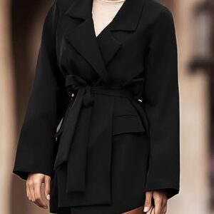 ZESICA Women's 2023 Blazers Long Sleeve Lapel Open Front Oversized Business Work Office Jackets Blazer with Belt,Black,Medium