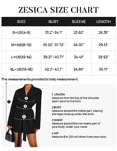 ZESICA Women's 2023 Blazers Long Sleeve Lapel Open Front Oversized Business Work Office Jackets Blazer with Belt,Black,Medium