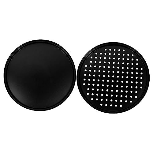 Hemoton 2pcs Non-stick Pizza Pan Nonstick Toast Pie Crisper Tray Pizza Baking Tray Muffin Tray Bread Loaf Pans for Baking Oven Tray Home Baking Tray Baking Pan Set Bakeware Pan Black Tool