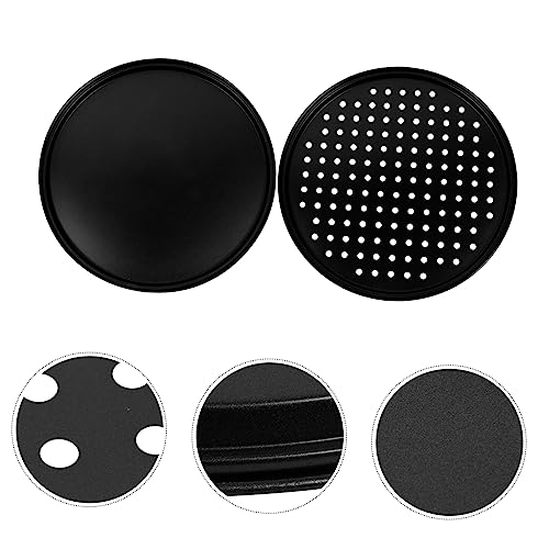 Hemoton 2pcs Non-stick Pizza Pan Nonstick Toast Pie Crisper Tray Pizza Baking Tray Muffin Tray Bread Loaf Pans for Baking Oven Tray Home Baking Tray Baking Pan Set Bakeware Pan Black Tool